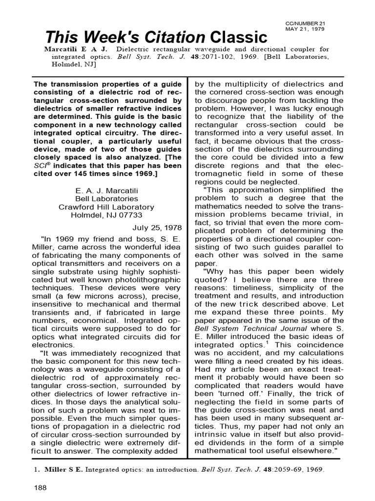 This Week's Citation Classic | PDF | Optics | Waveguide