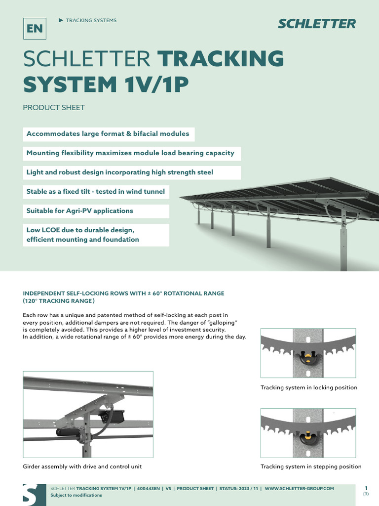 Schletter Datasheet Tracking - System - 1P EN | PDF | Manufactured Goods