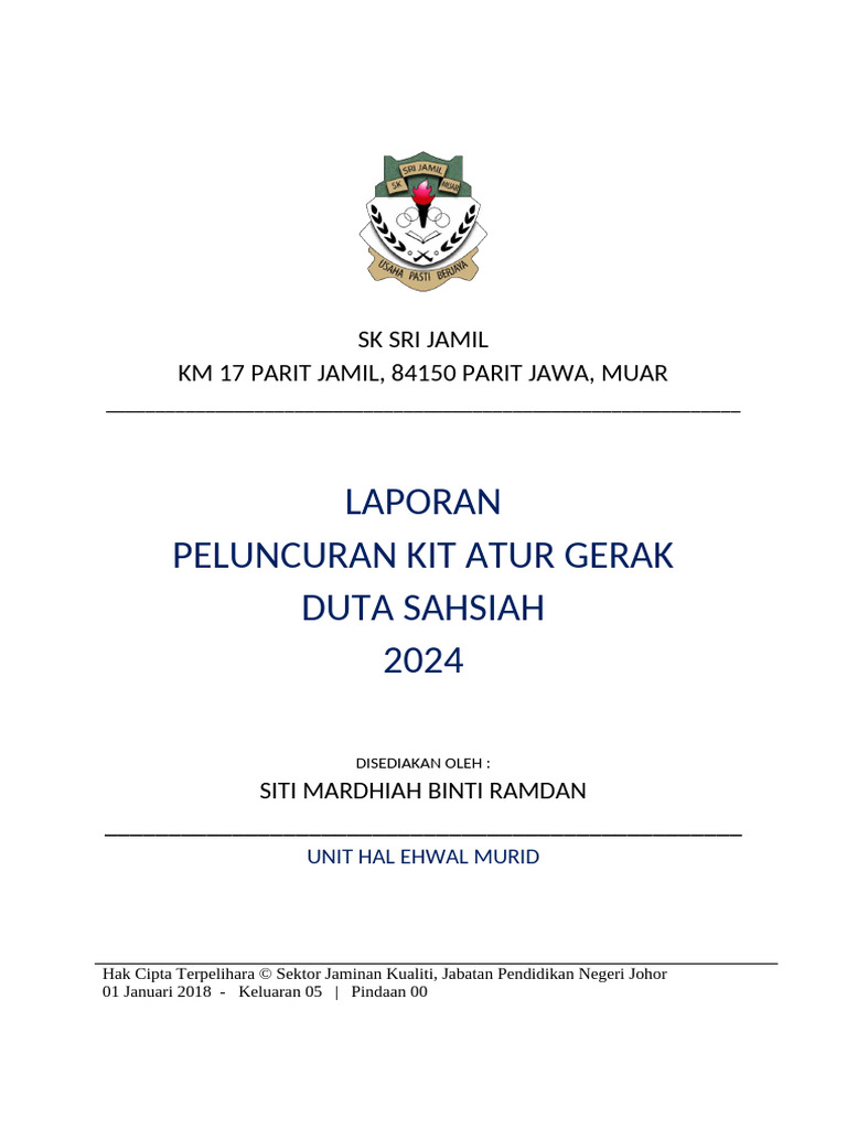 Laporan PELUNCURAN DUTA SAHSIAH 2024 | PDF