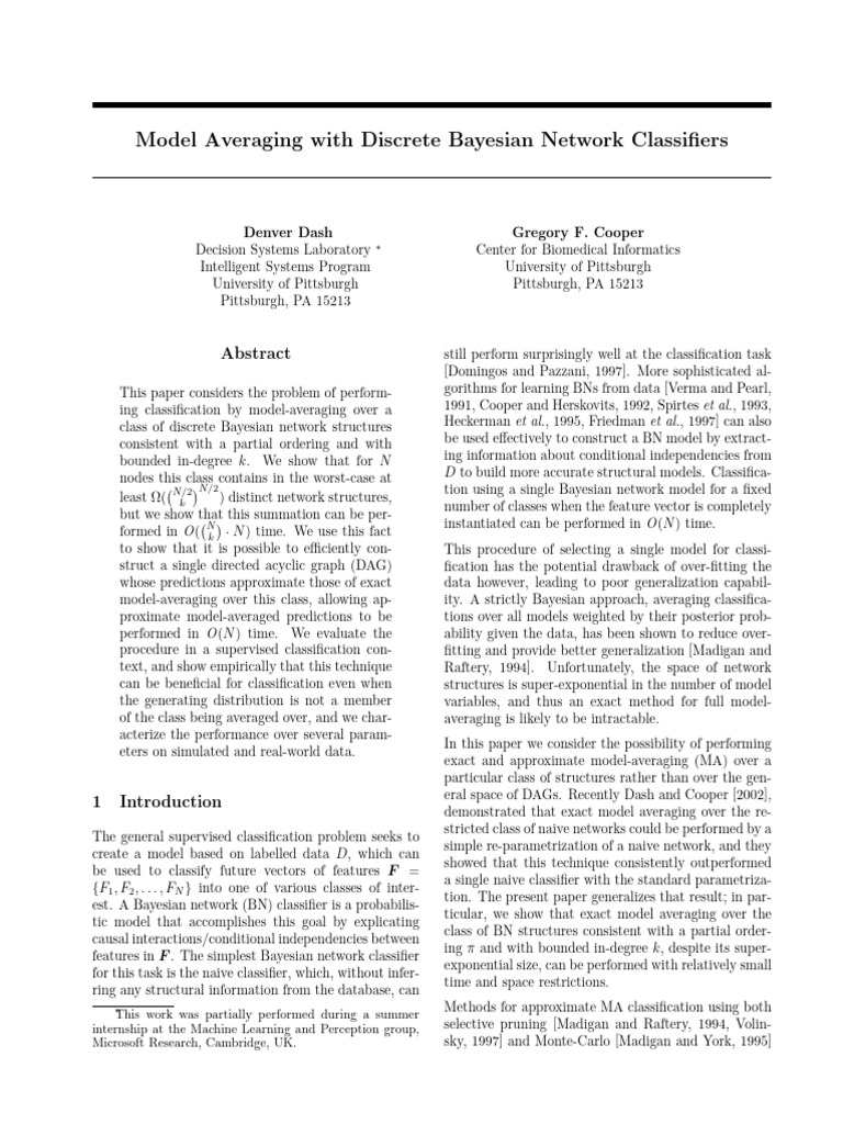 Model Averaging With Discrete Bayesian Network Classifiers1 | PDF | Bayesian Network ...