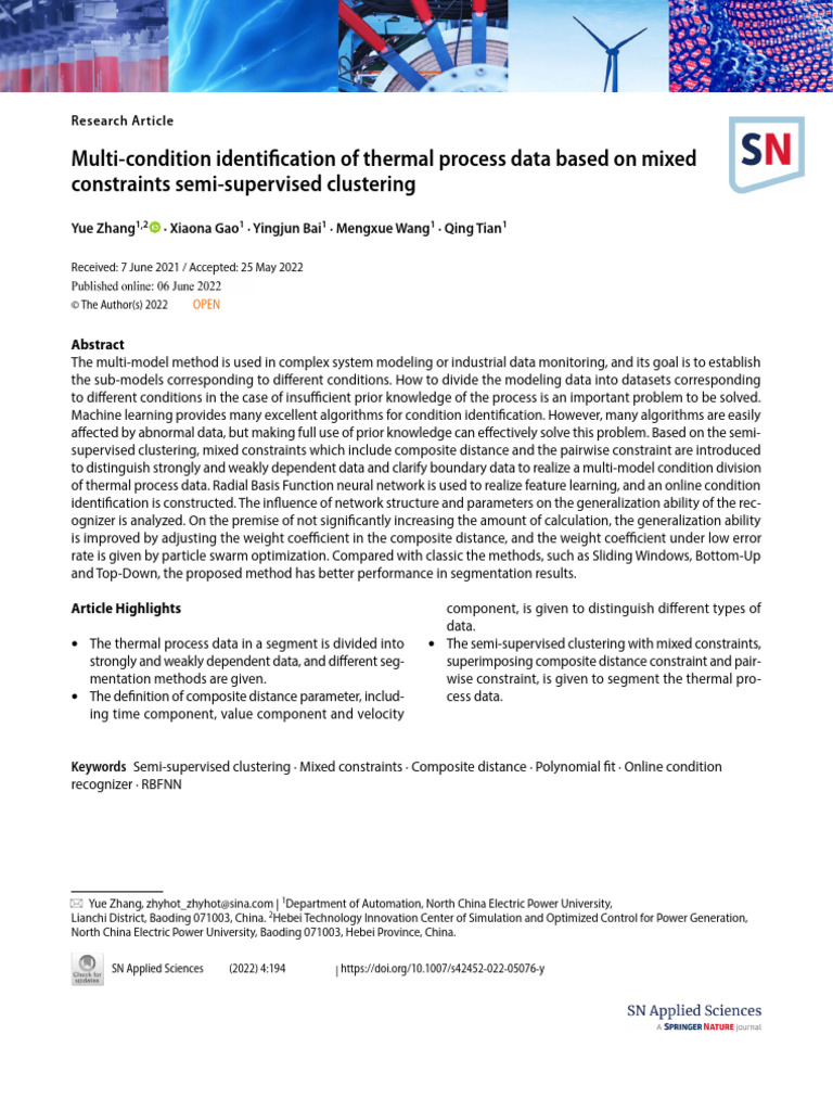 Multi‑Condition Identification of Thermal Process Data Based on Mixed ... Multi‑Condition Identification of Thermal Process Data Based on Mixed ...