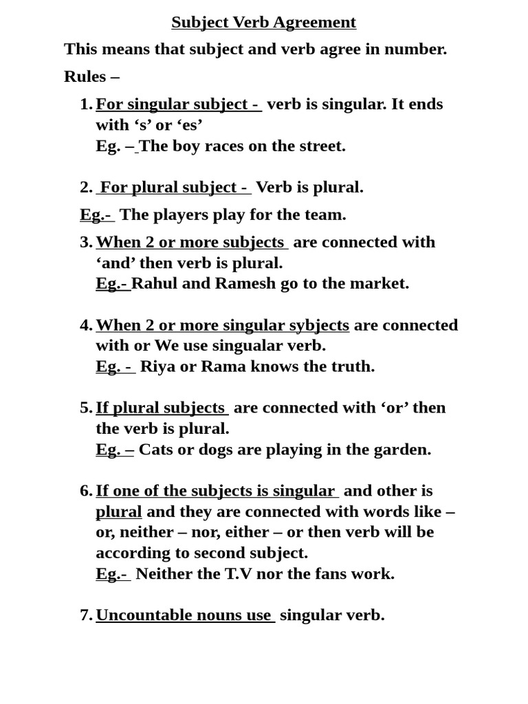 Subject Verb Agreement | PDF