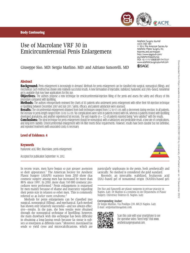 Use of Macrolane VRF 30 in Emicircumferential Penis Enlargement | PDF