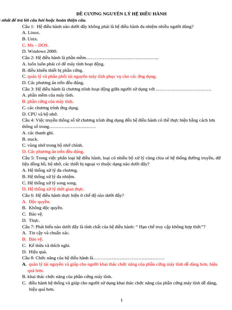 Đề cương NL HDH | PDF