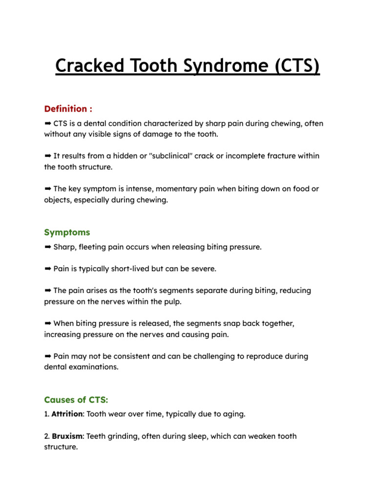 Understanding Cracked Tooth Syndrome (CTS) | PDF | Mouth | Clinical ...