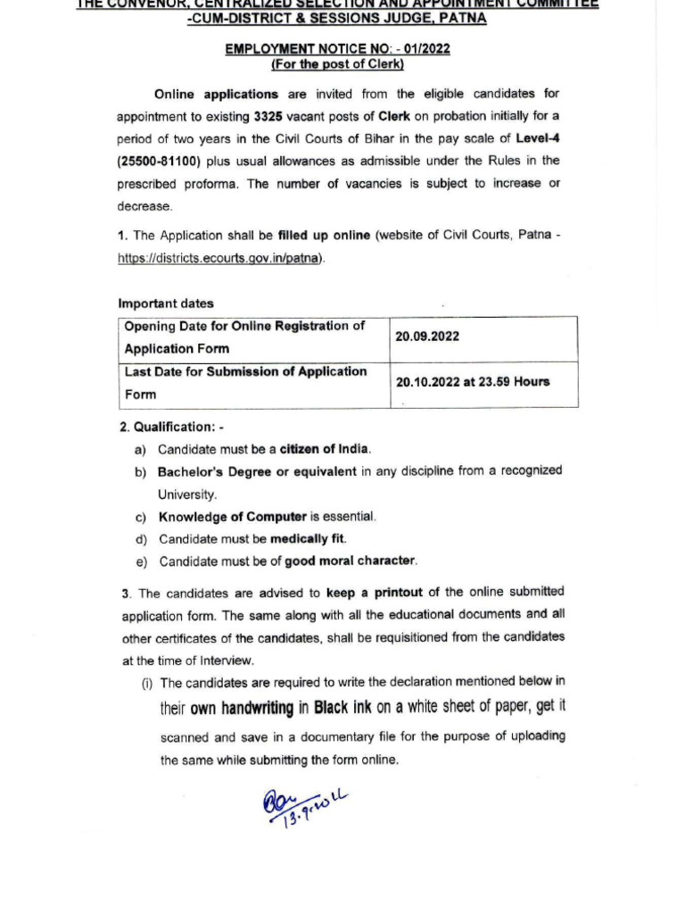 Clerk in Court of Bihar 2022 | PDF