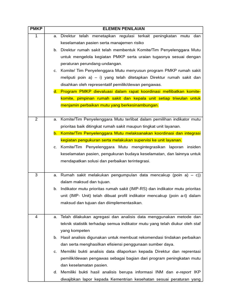 PMKP Elemen Penilaian | PDF