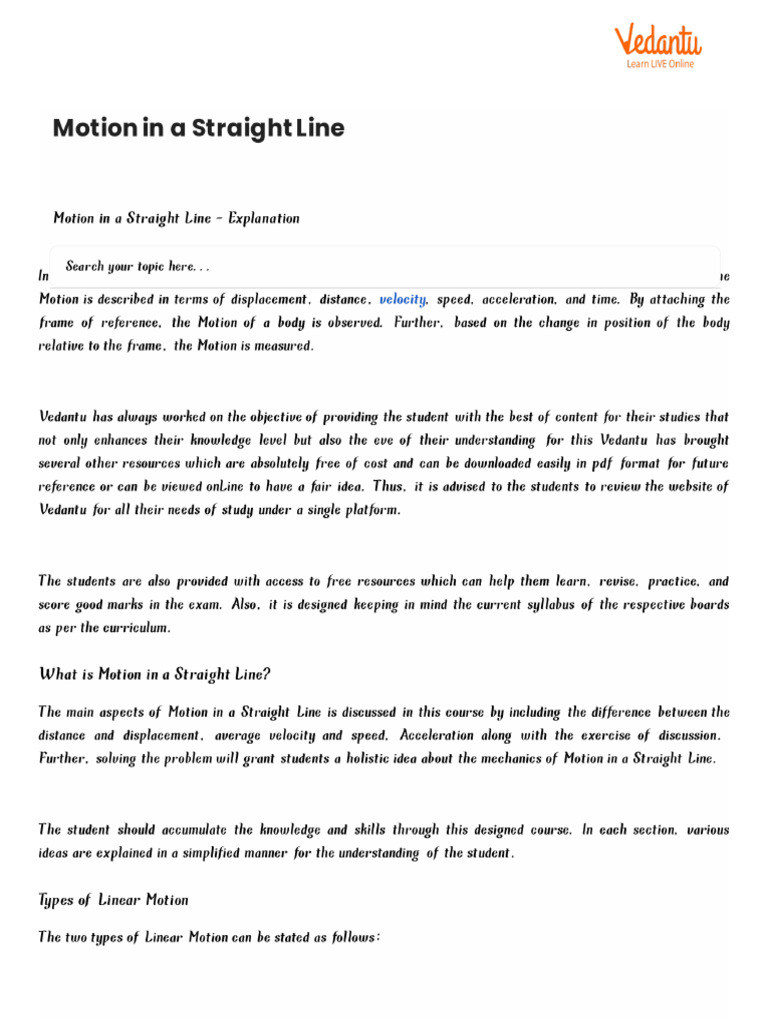 Motion in A Straight Line | PDF