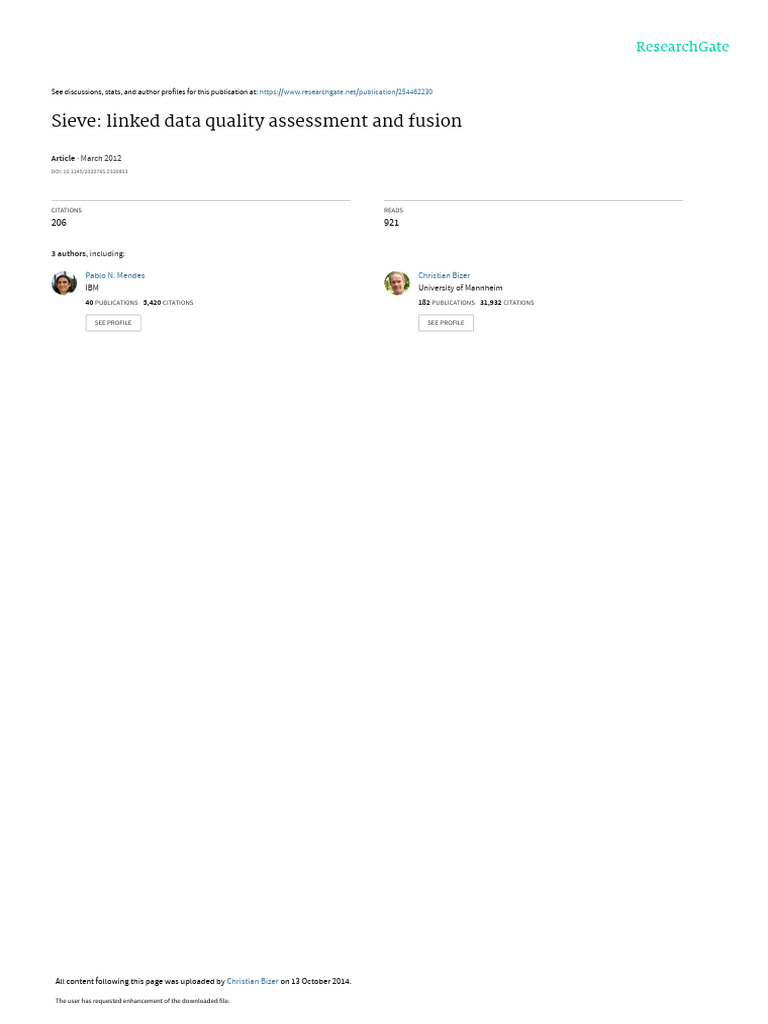 Sieve Linked Data Quality Assessment and Fusion | PDF | Resource Description Framework | Computing
