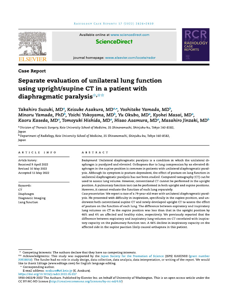 Separate Evaluation of Unilateral Lung Function | PDF