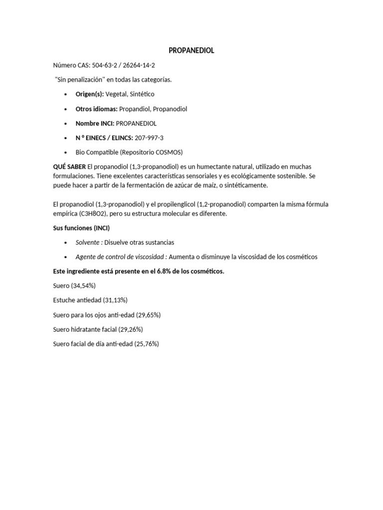 Estructura química del propanodiol | PDF
