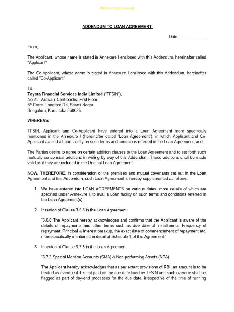 Addendum To Loan Agreement | PDF | Loans | Private Law
