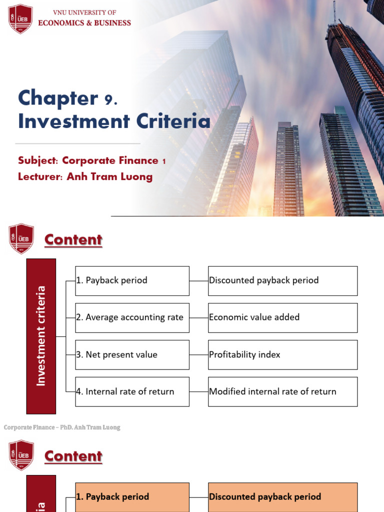 Chapter 9. Investment Criteria | PDF | Internal Rate Of Return | Net ...