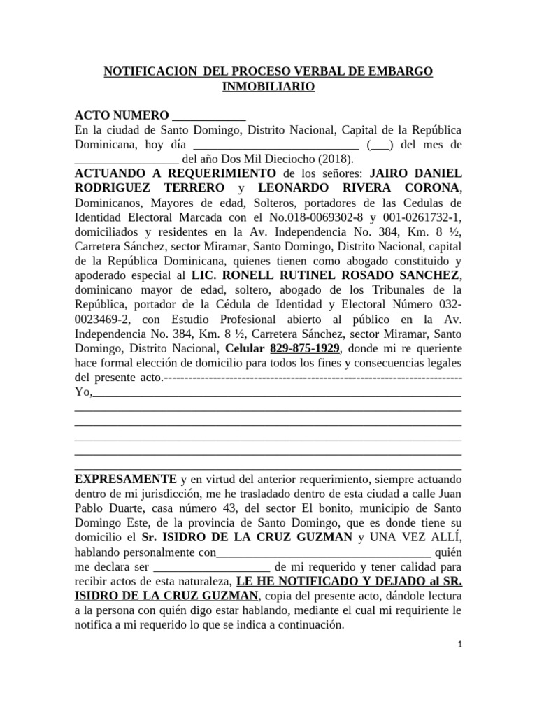 NOTIFICACION DEL PROCESO VERBAL DE EMBARGO INMOBILIARIO | PDF