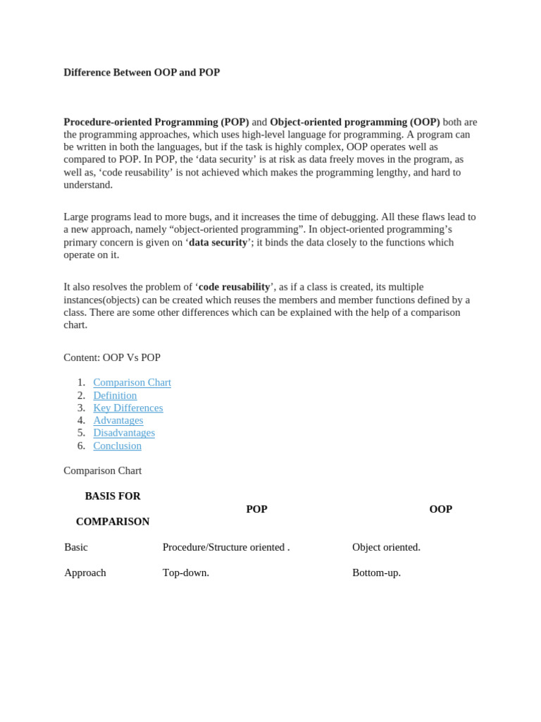 Unit 1 Compare Oop And Pop Pdf Object Oriented Programming Class Computer Programming 