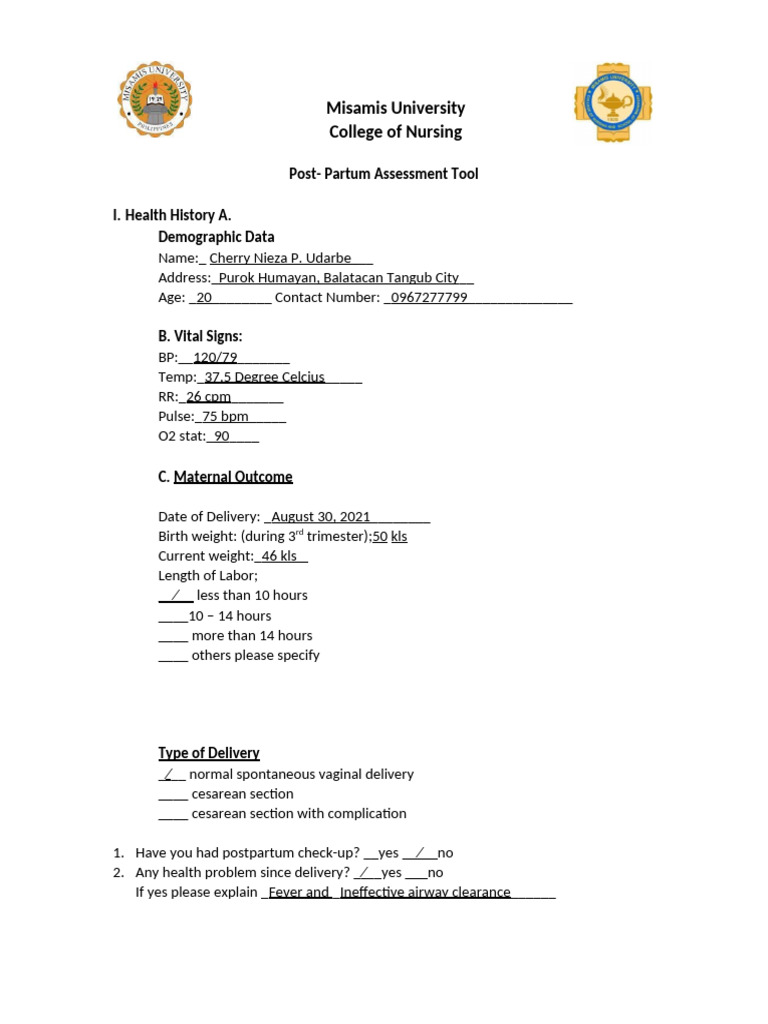 Postpartum Assessment Tool | PDF | Childbirth | Postpartum Period
