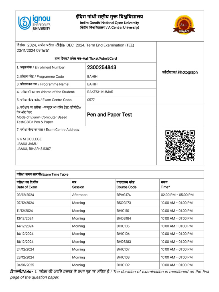 Rakesh Hall Ticket | PDF