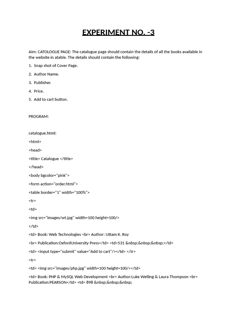 Book Catalogue Page HTML Code | PDF