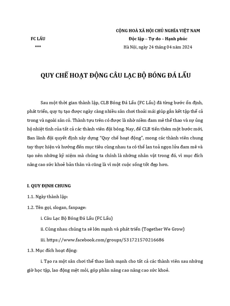 Noi Quy FC Lau 2 | PDF