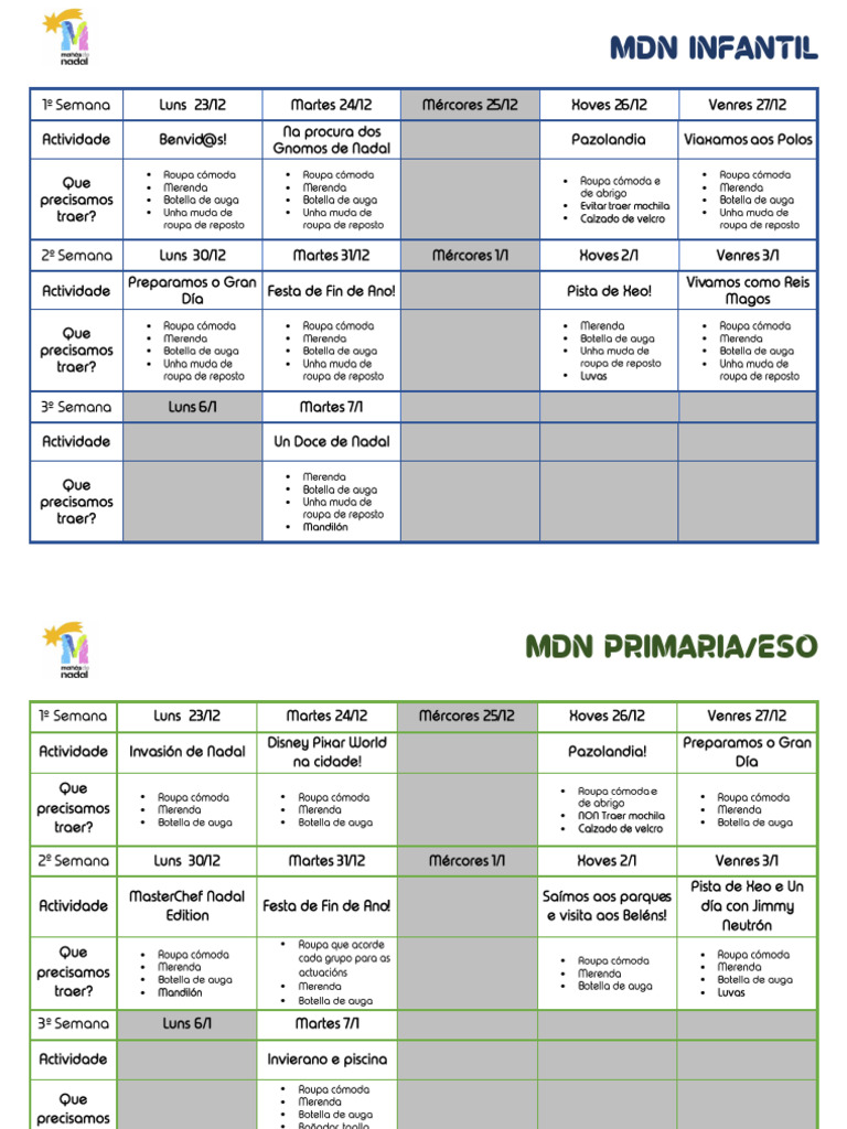 Calendario Actividades MDN para Familias 2024 | PDF