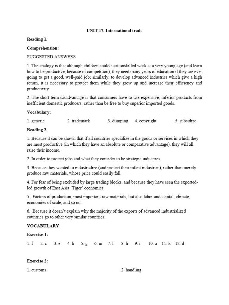 UNIT 17 - International Trade | PDF | Tariff | Exports