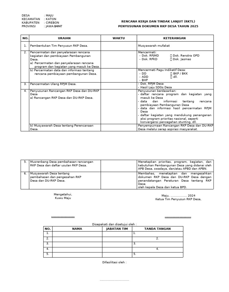 03 Format RKTL Penyusunan RKP Desa | PDF