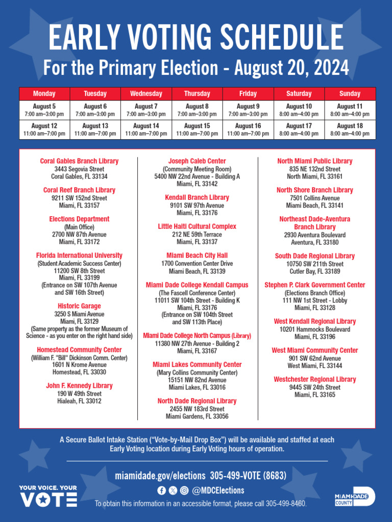 Miami-Dade Early Voting Schedule 2024 | PDF | Miami | Miami Dade County