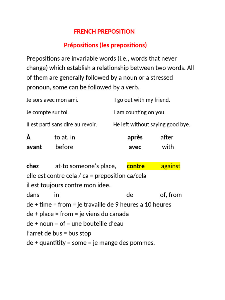 Prépositions en français : Guide complet | PDF