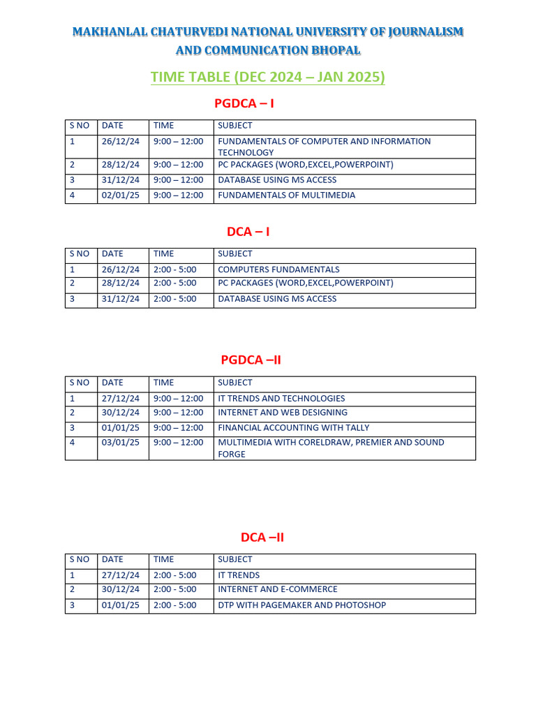 Time Table-Dec-24-Jan-25 | PDF