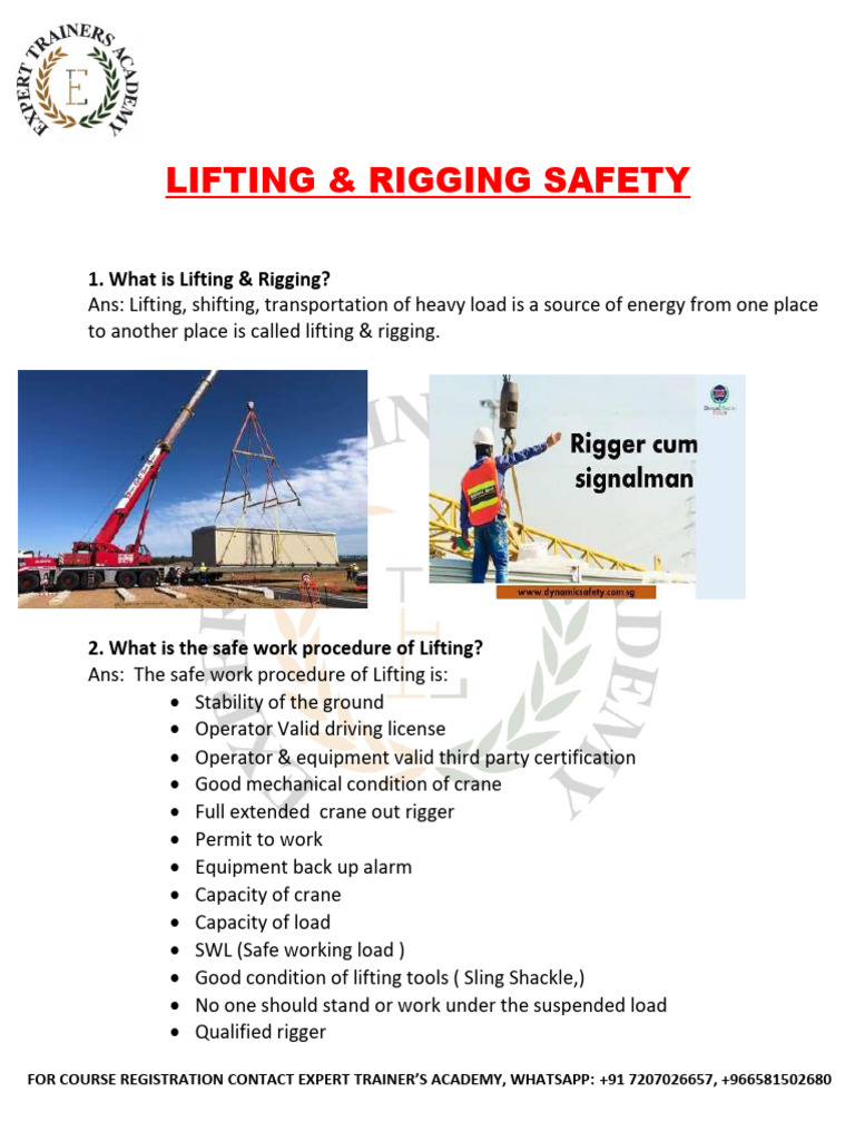 Lifting & Rigging Safety | PDF | Crane (Machine) | Rigging