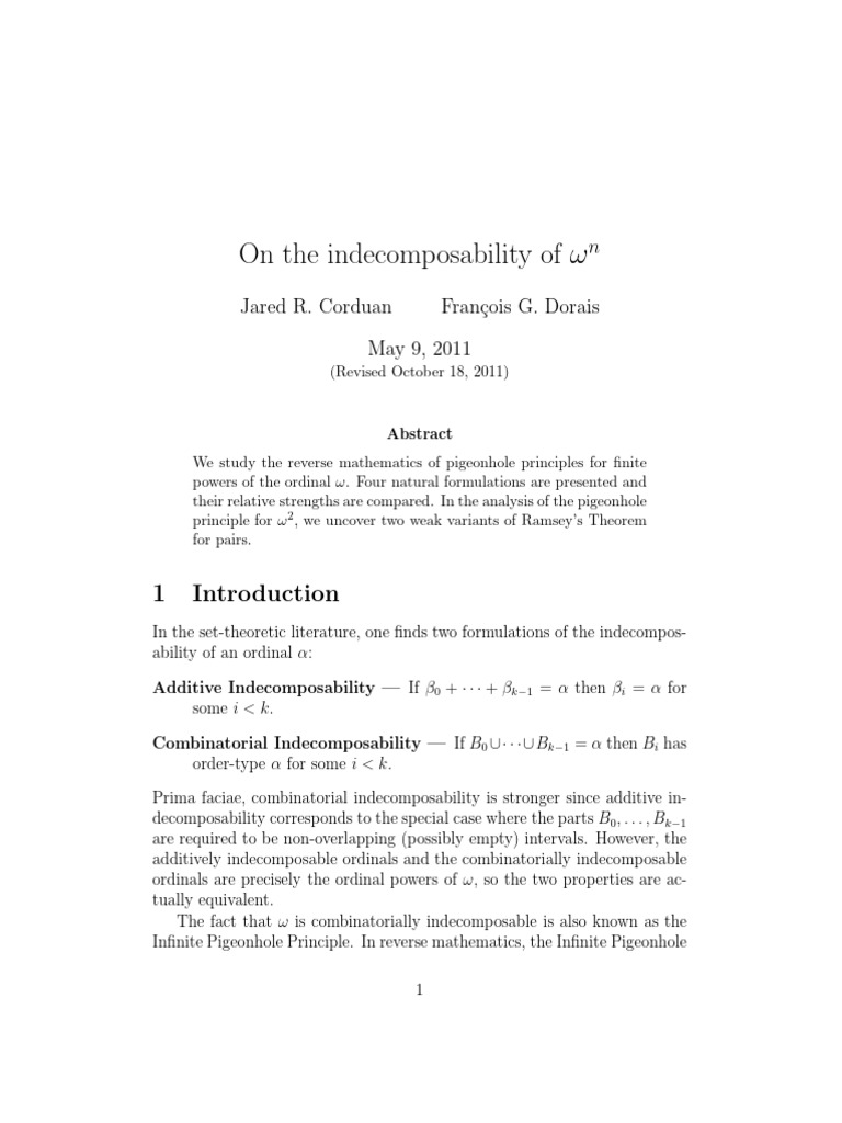 On The Indecomposability of Omega N | PDF | Mathematical Analysis | Mathematical Logic