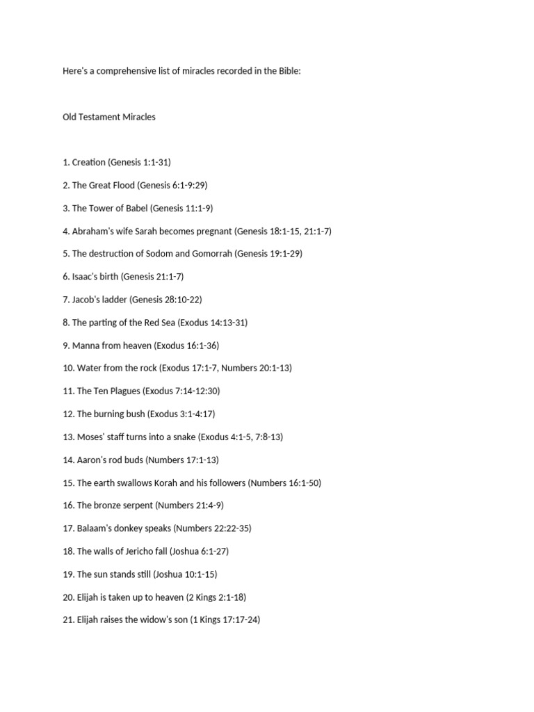 All Miracles Recorded in The Bible | PDF | Jesus | Book Of Numbers