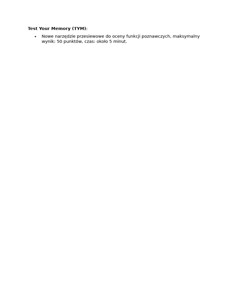 Test Your Memory (TYM) | PDF