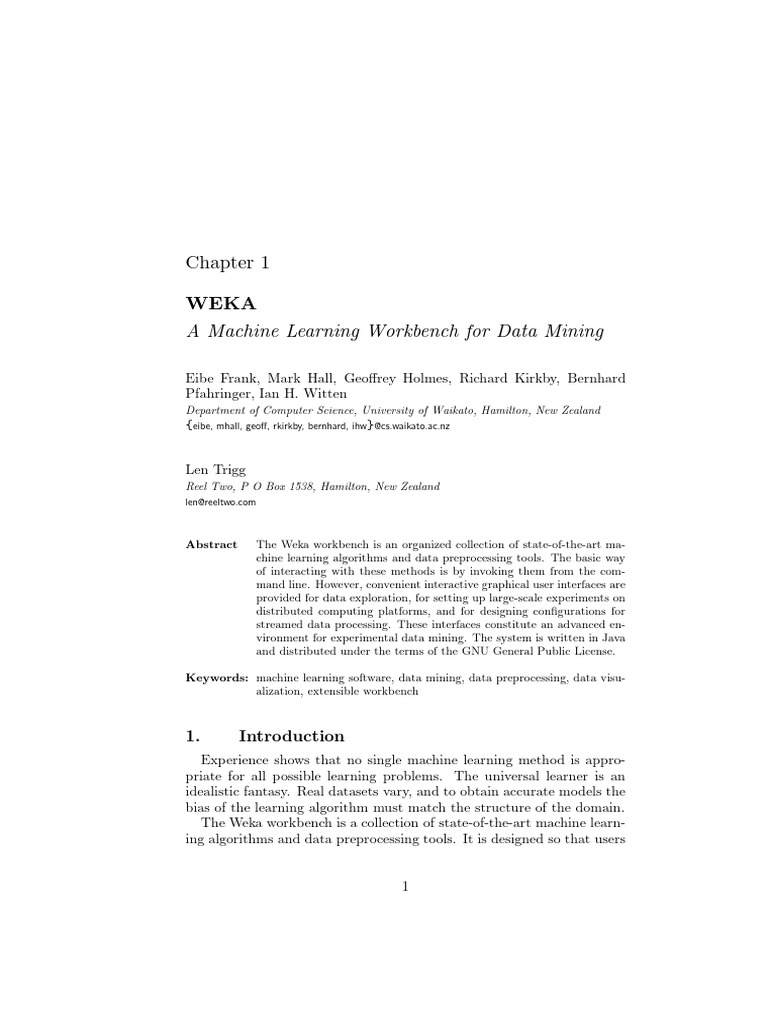 WEKA A Machine Learning Workbench for Data Mining | PDF | Statistical Classification | Cluster ...