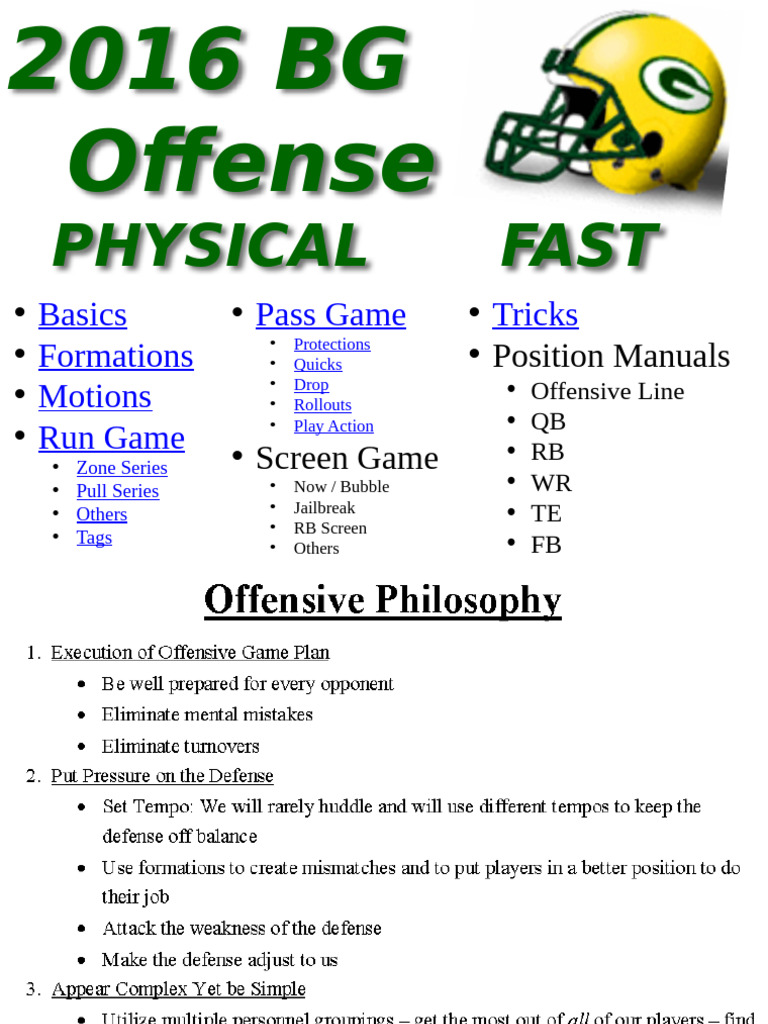 2016 Offensive Playbook Overview | PDF | Quarterback | Team Sports