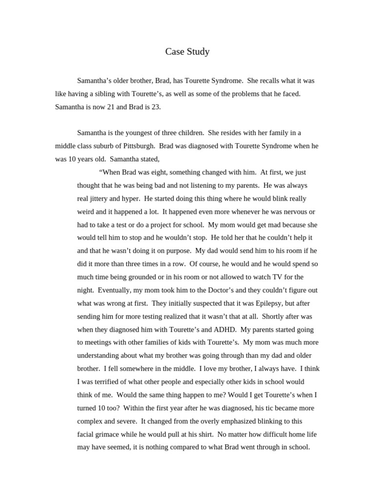Tourette Dana Barvinchak Case Study Samantha | PDF | Tourette Syndrome