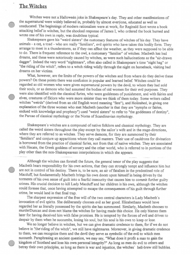 The Witches (Shakespeare) | PDF