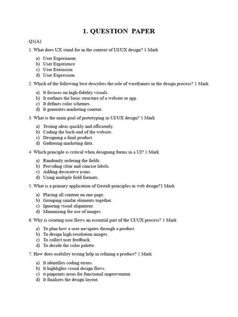 UI/UX Design Exam Questions and Answers | PDF | Usability | User Interface