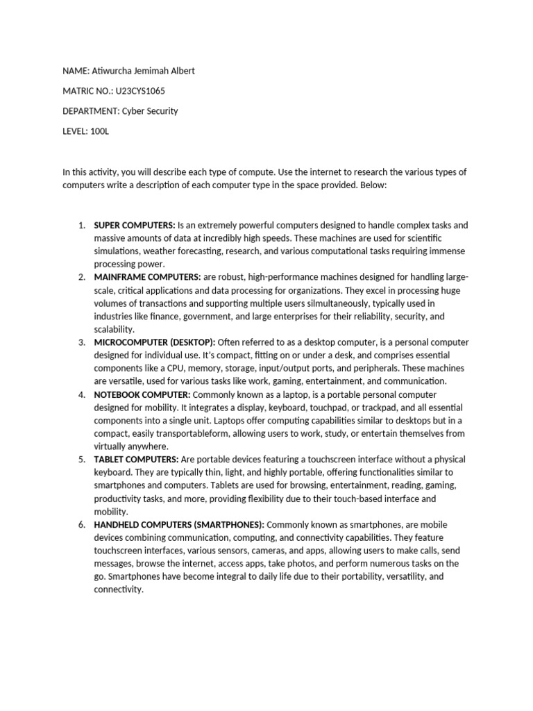 CSC 101 Assignments | PDF | Laptop | Smartphone