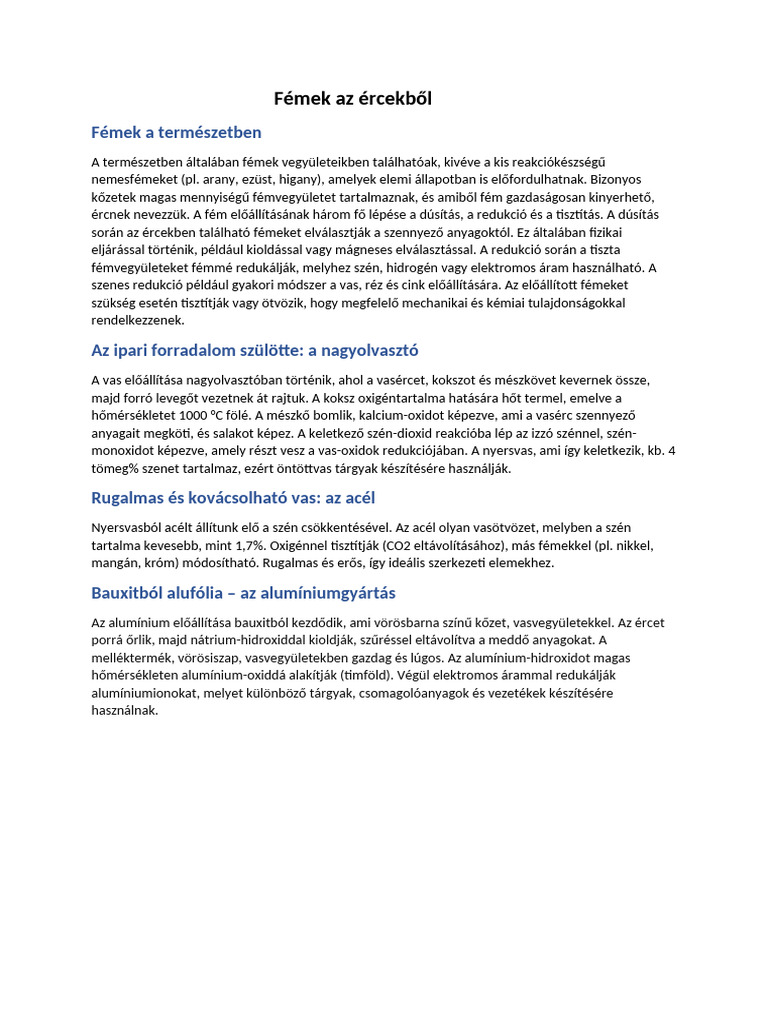 Fémek Az Ércekből 9. | PDF
