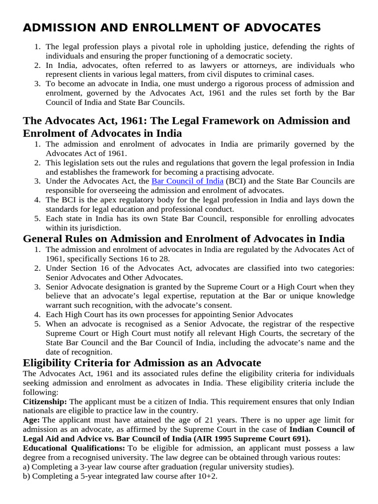 Advocate Admission and Enrollment Process | PDF | Advocate | Barrister