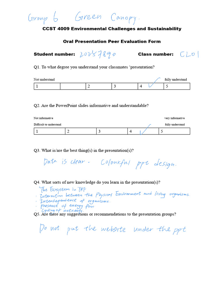 Peer Evaluation for Environmental Presentations | PDF