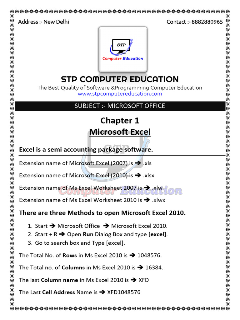 Chapter - 1 Ms Excel | PDF