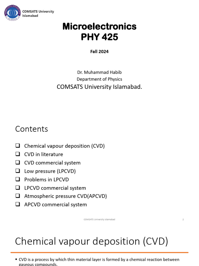 CVD Processes in Microelectronics | PDF | Chemical Vapor Deposition ...