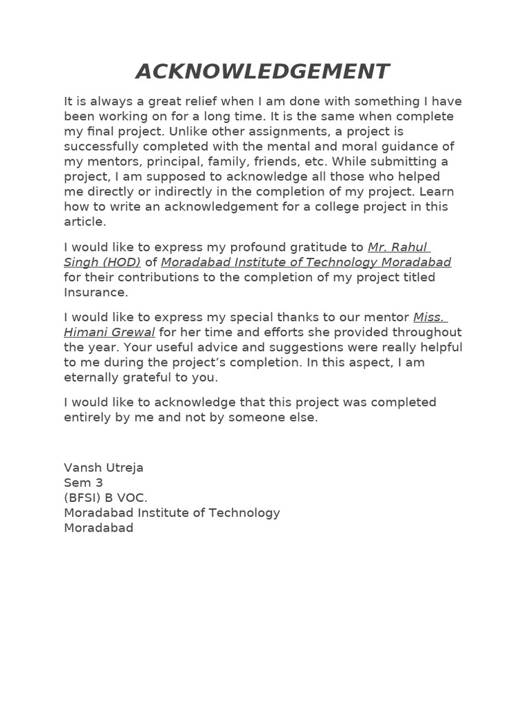 Acknowledgement Vansh | PDF