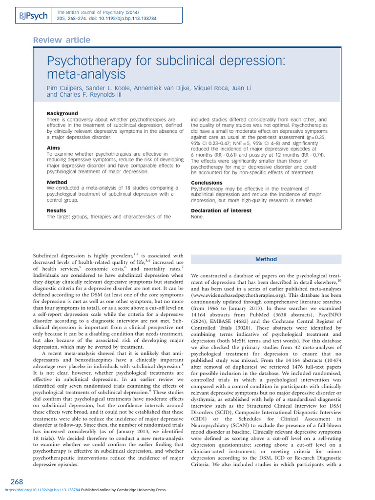 psychotherapy-for-subclinical-depression-meta-analysis | PDF | Major ...