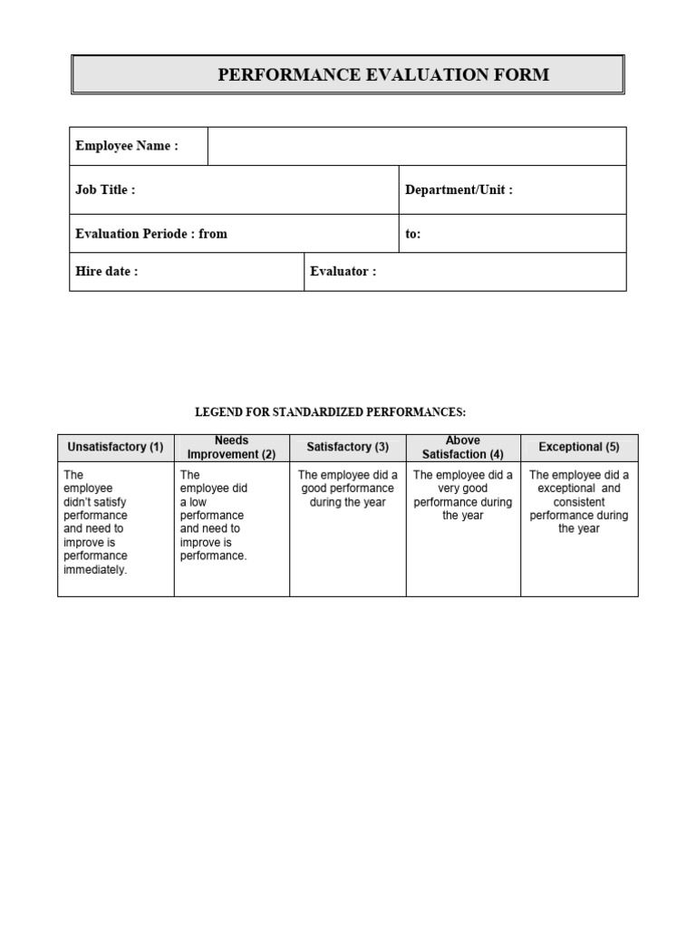 Employee Performance Evaluation Form | PDF | Performance Appraisal ... Employee Performance Evaluation Form | PDF | Performance Appraisal ...