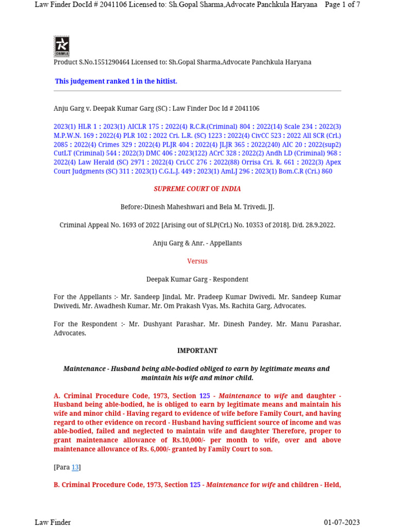 Supreme Court Ruling on Maintenance Case | PDF | Family Court | Witness