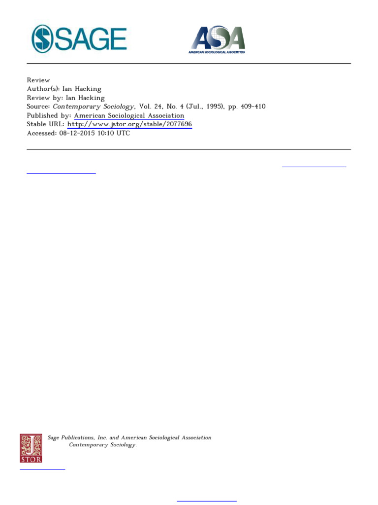 Hacking, Ian - A Social History of Truth (Review) (1995) | PDF ...