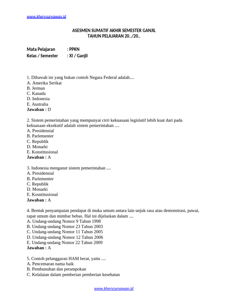 1 - Asesmen Sumatif Akhir Semester Ganjil PPKN Kelas 11 | PDF